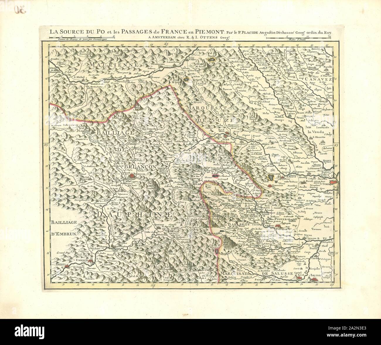 Map, Le cours du Po et les passages de France en Piemont, Placide de ...