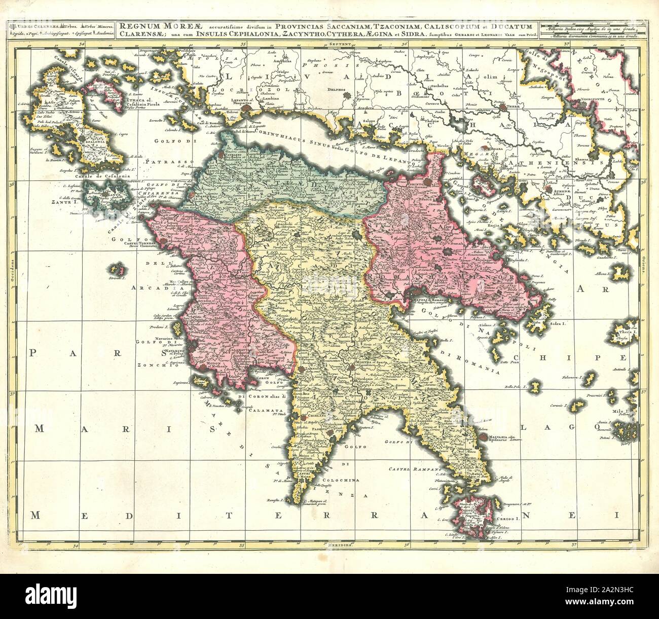 Map, Regnum Moreae accuratissime divisum in provincias Saccaniam ...