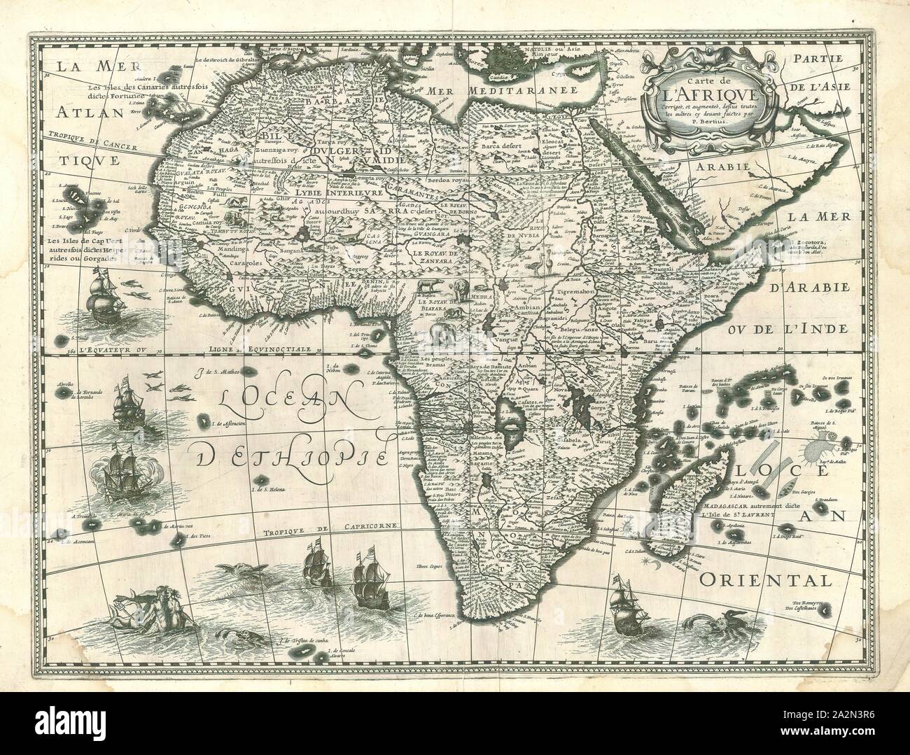 Map, Carte de l'Afriqve, Petrus Bertius (1565-1629), Copperplate print ...