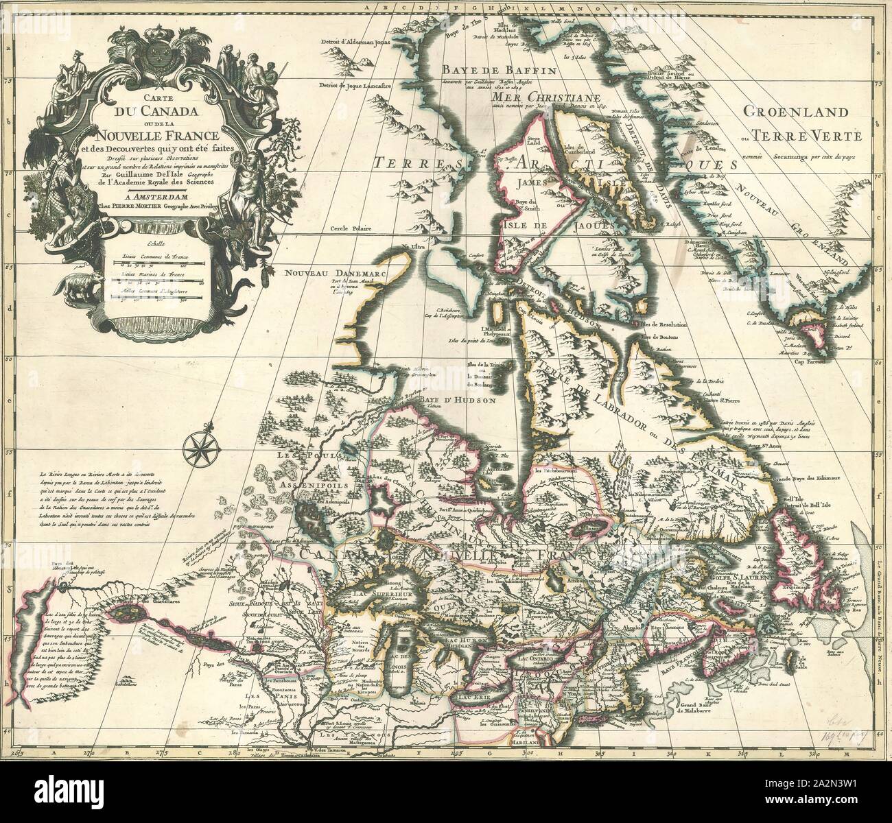 Map, Carte du Canada, Guillaume Delisle (1675-1726), Copperplate print Stock Photo - Alamy