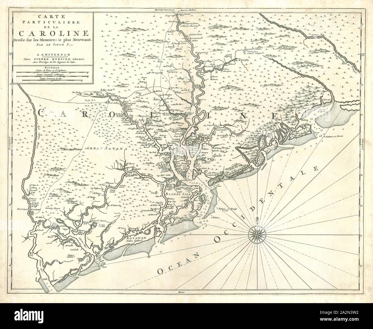 Map, Carte particuliere de la Caroline, Copperplate print Stock Photo ...