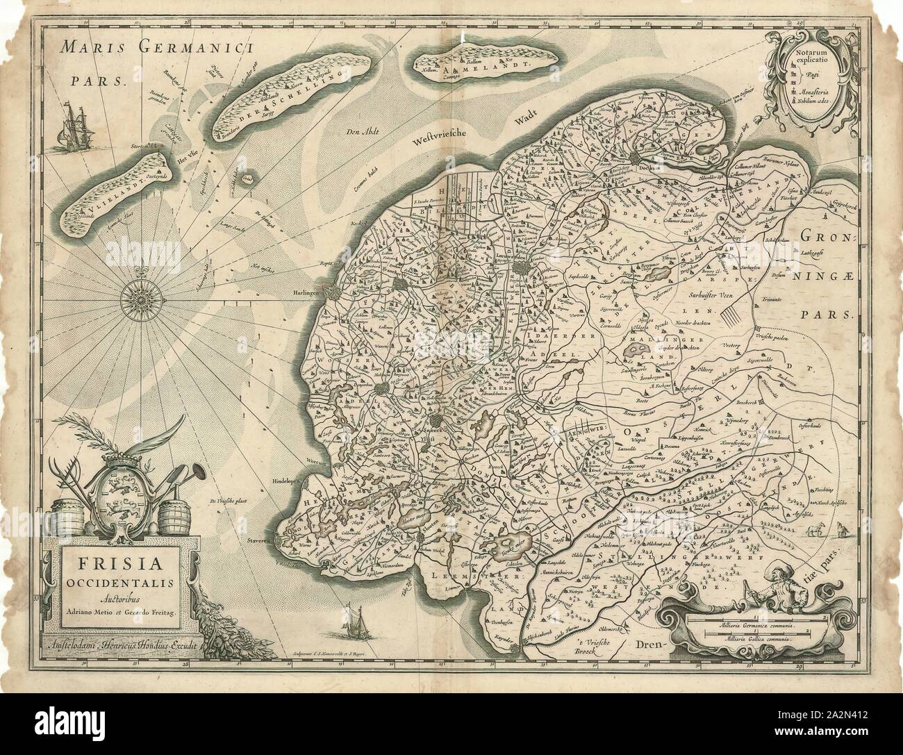 Map, Frisia occidentalis, Adrianus Metius (1571-1635), Copperplate ...