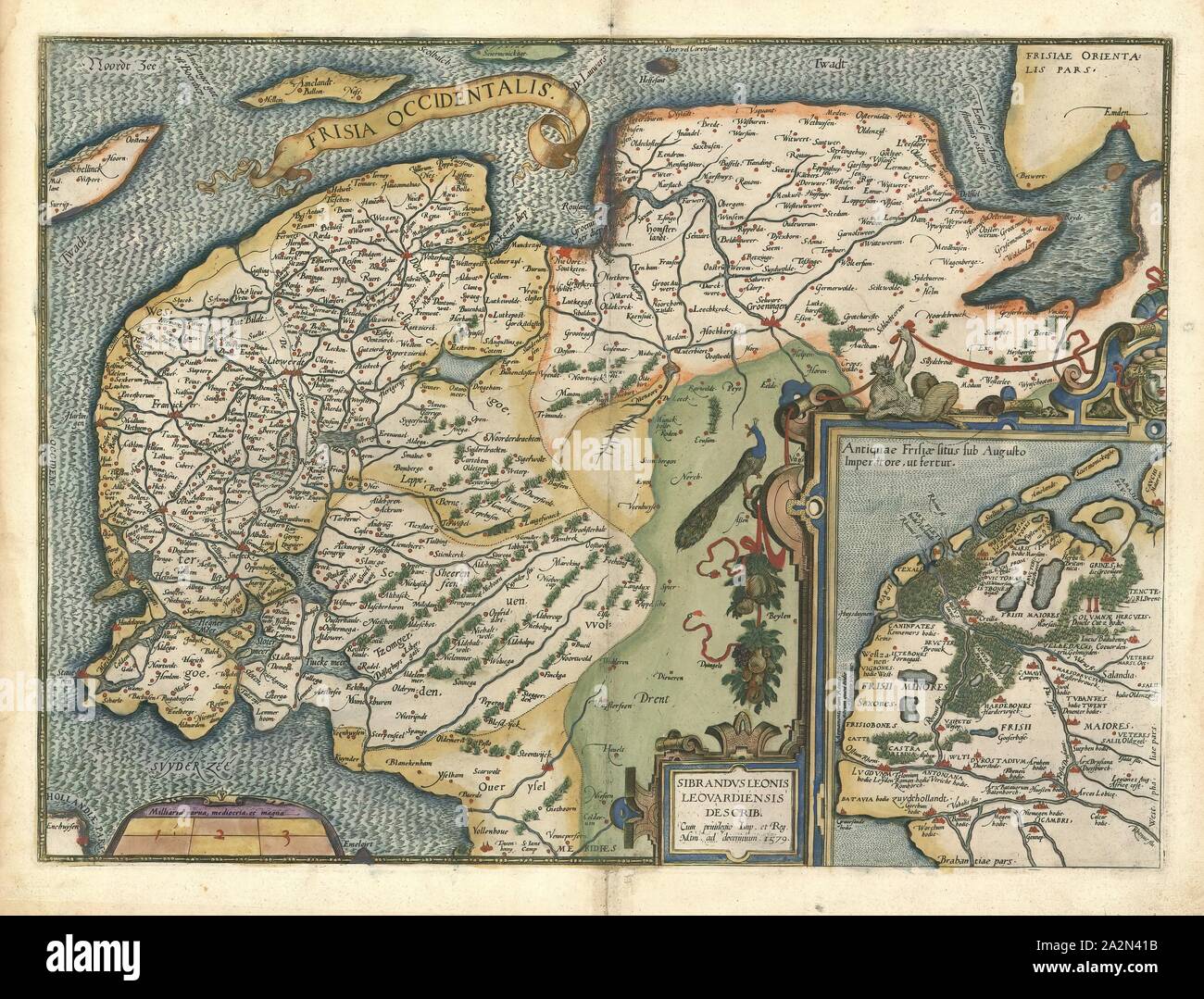 Map, Frisia Occidentalis, Sibrandus Leo (-1588), Copperplate print ...