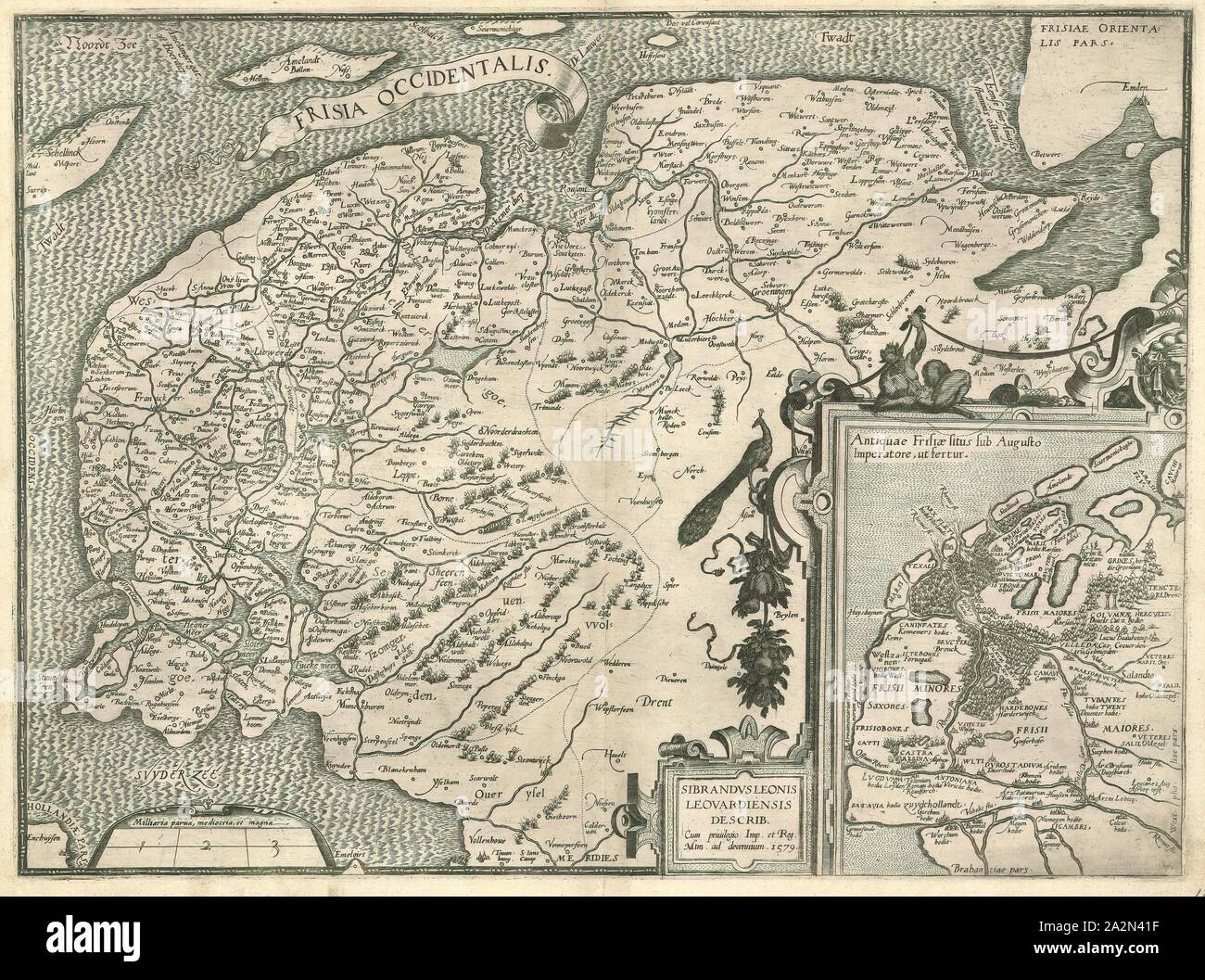 Map, Frisia Occidentalis, Sibrandus Leo (-1588), Copperplate print ...