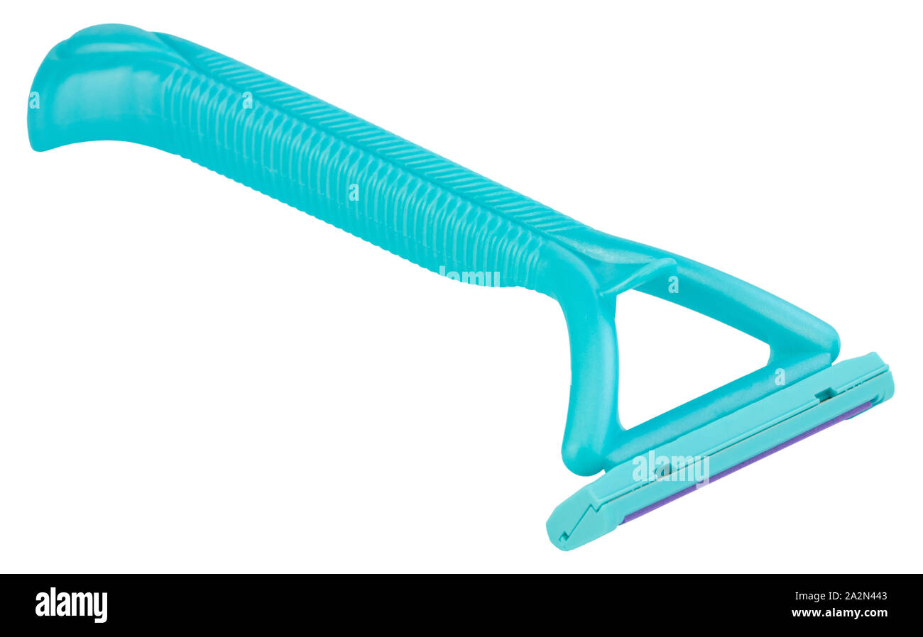 Closeup of a blue lady shaver, isolated on white background Stock Photo ...