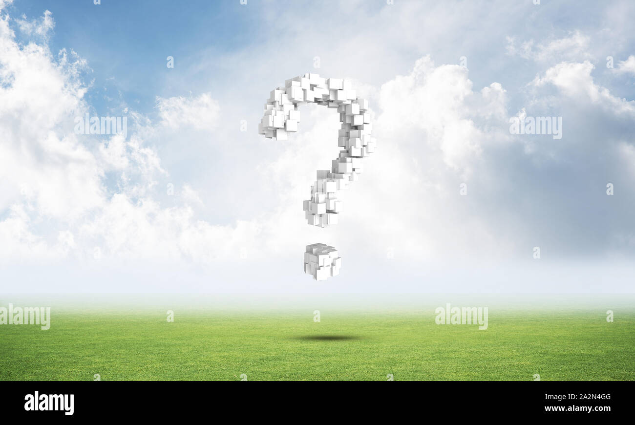 Question mark on green meadow. Business assistance and answer search ...