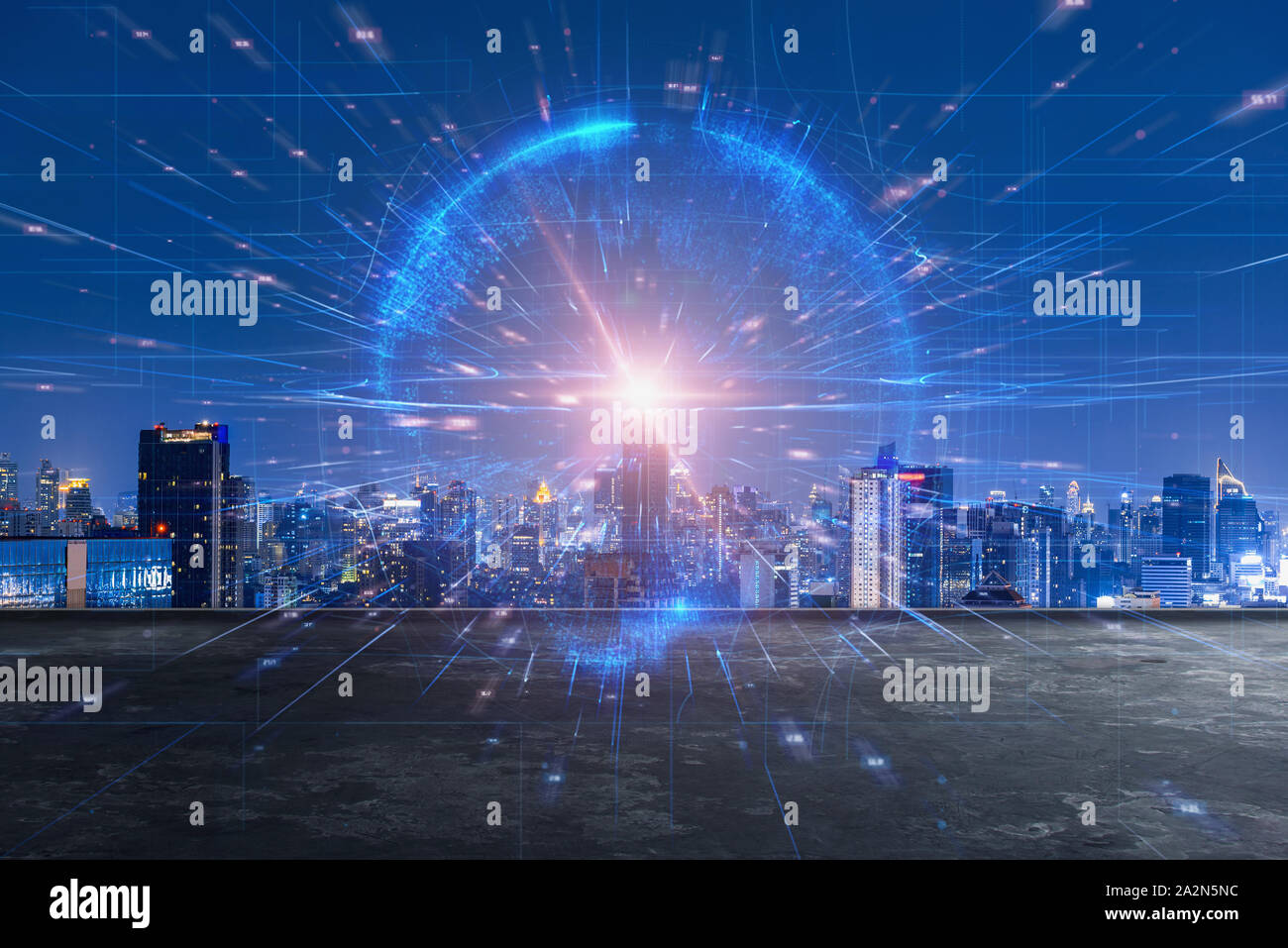 Smart cityscape with communication network concept.IoT(Internet of ...