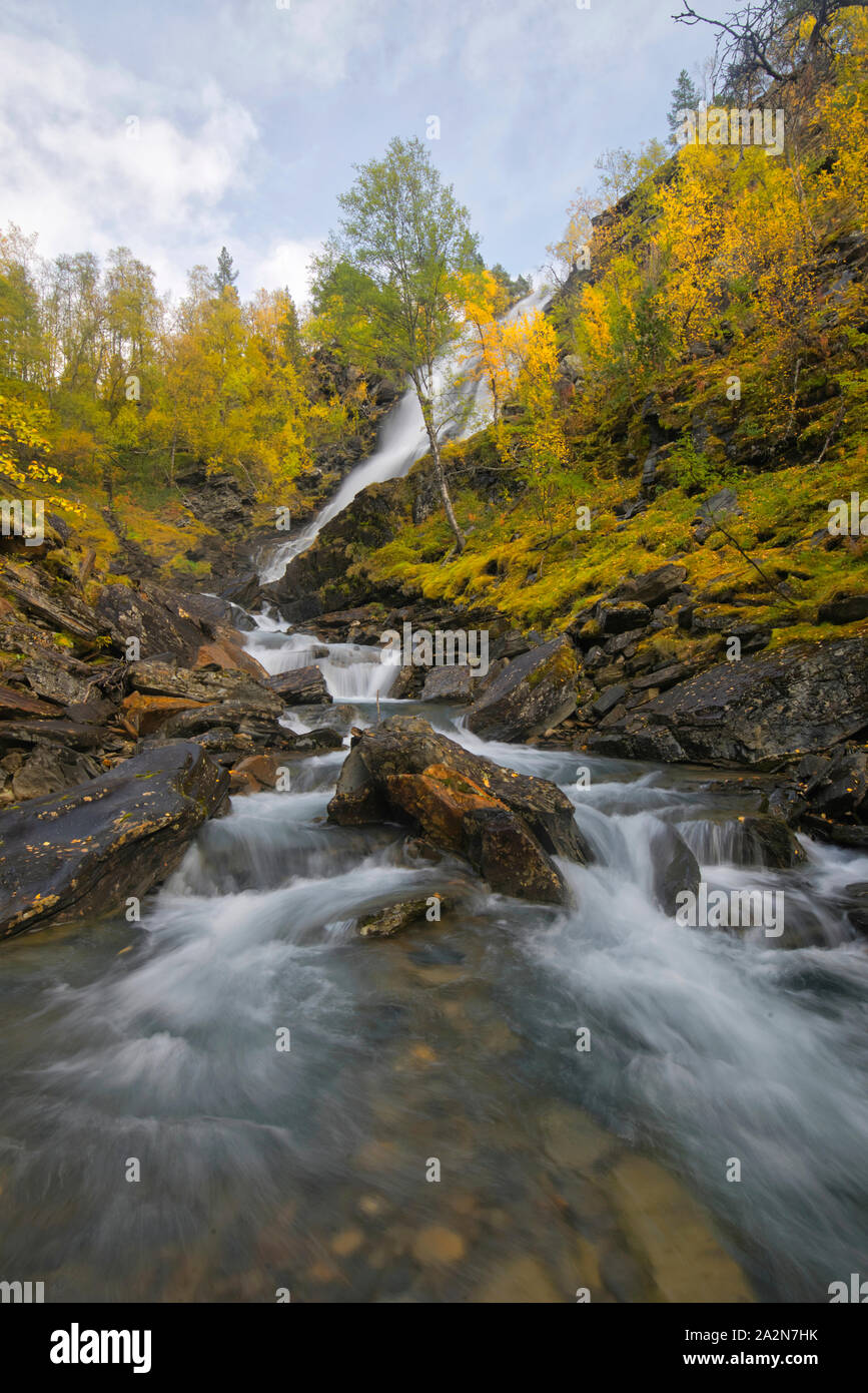 Hengen waterfall near Skibotn, Troms, Norway Stock Photo - Alamy