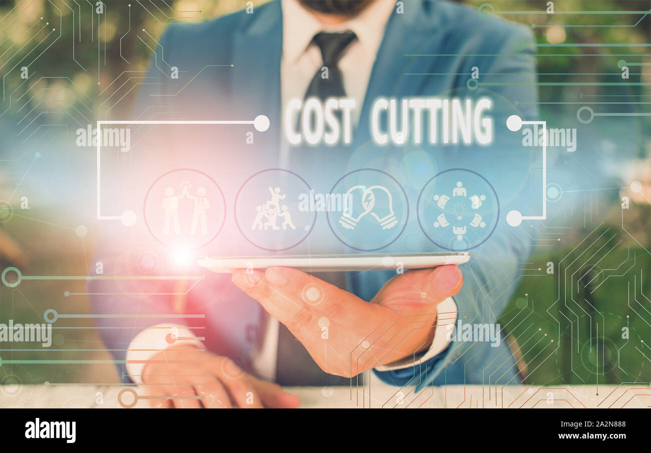 Writing note showing Cost Cutting. Business concept for actions taken ...