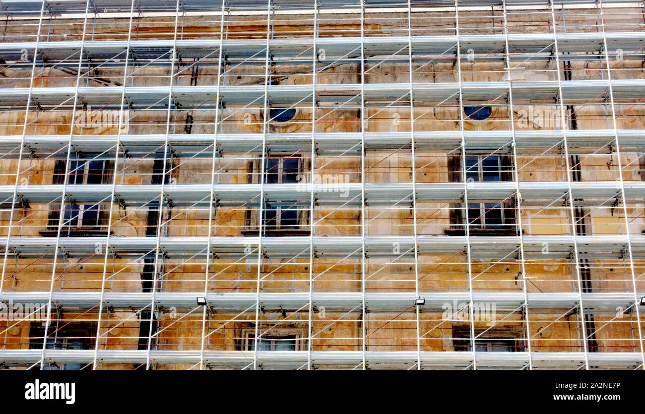 Scaffold on historical building under reconstruction Stock Photo - Alamy