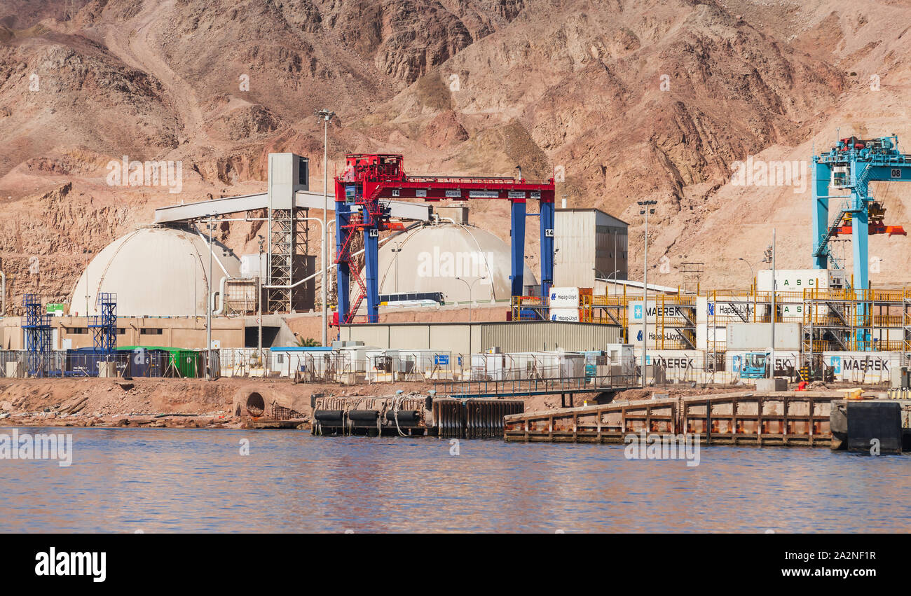 Aqaba, Jordan - May 17, 2018: Aqaba container terminal, port buildings ...