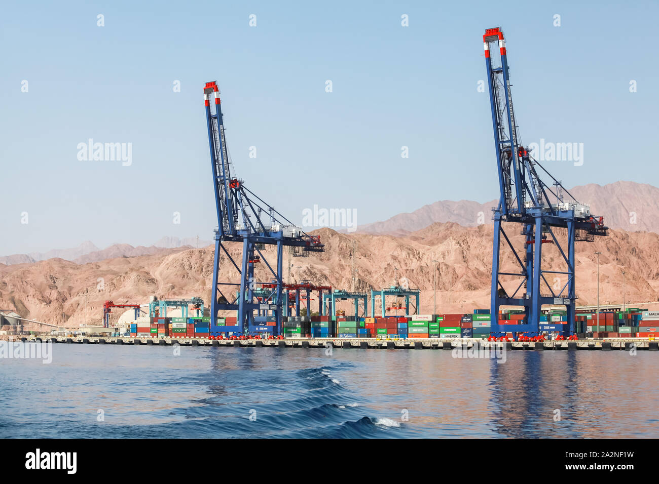 Aqaba, Jordan - May 17, 2018: Gantry cranes. Container terminal. Port ...