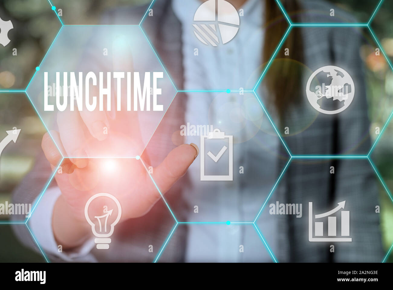 Text sign showing Lunchtime. Business photo text Meal in the middle of ...