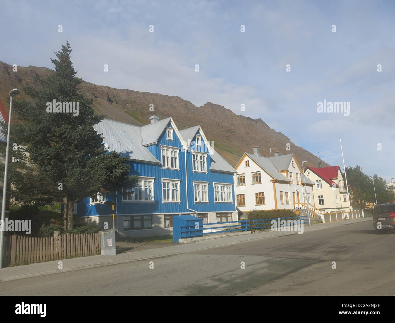 The small town of Isafjordur has brightly coloured buildings in ...