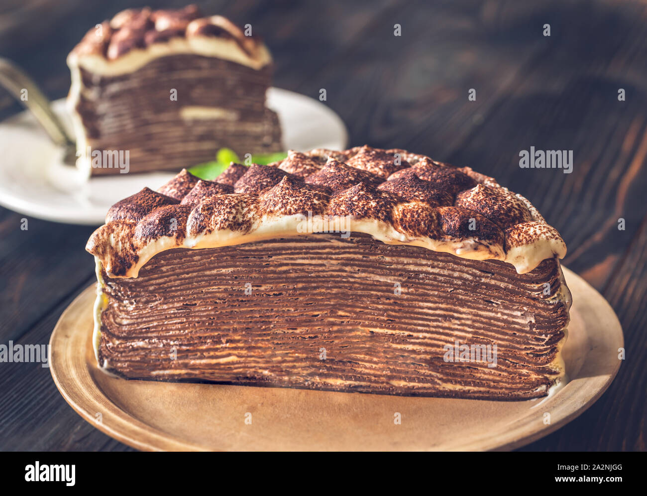 Cross section of tiramisu crepe cake close-up Stock Photo - Alamy