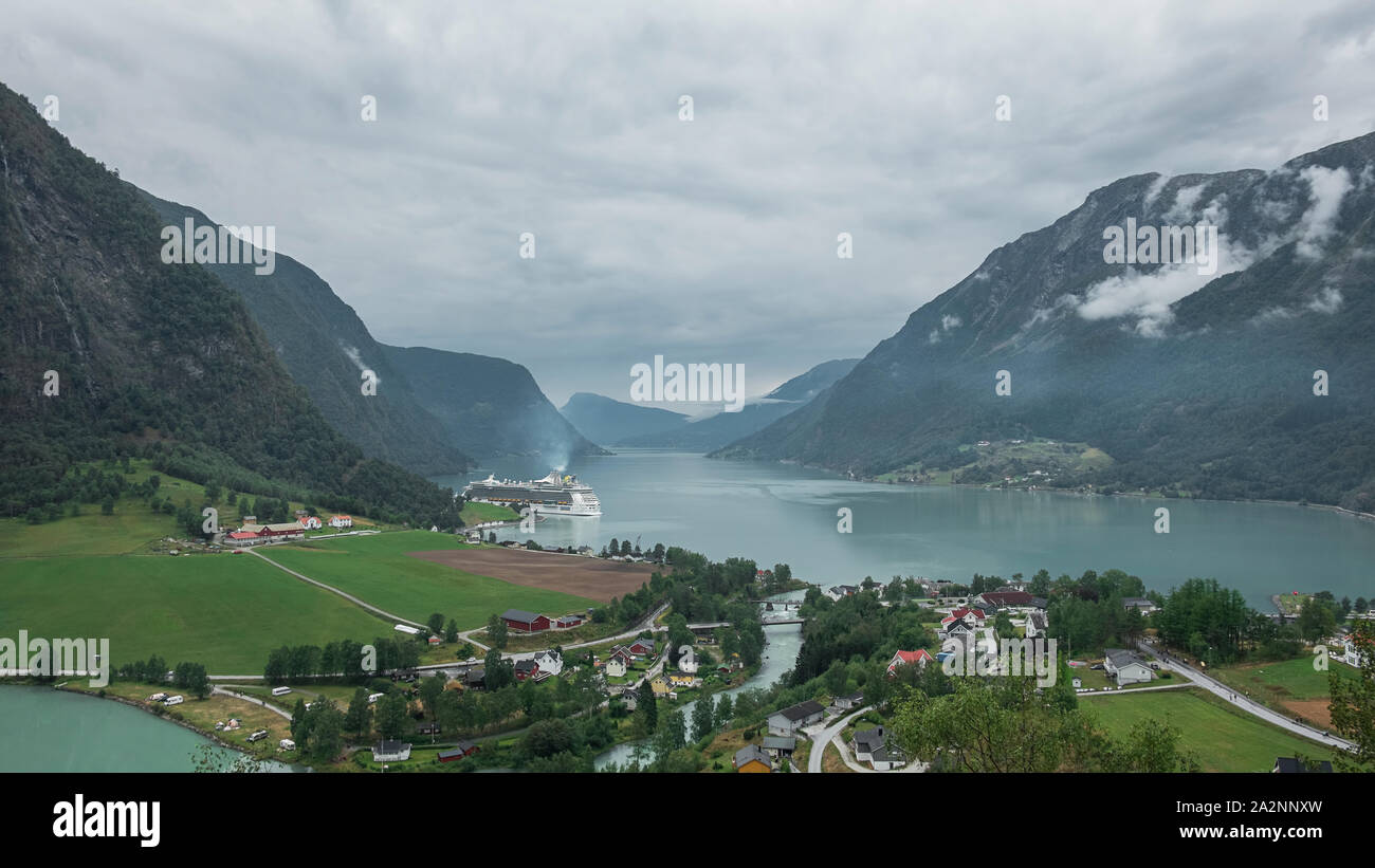 Dramatic landscape of the Skjolden village, located at the end of the ...