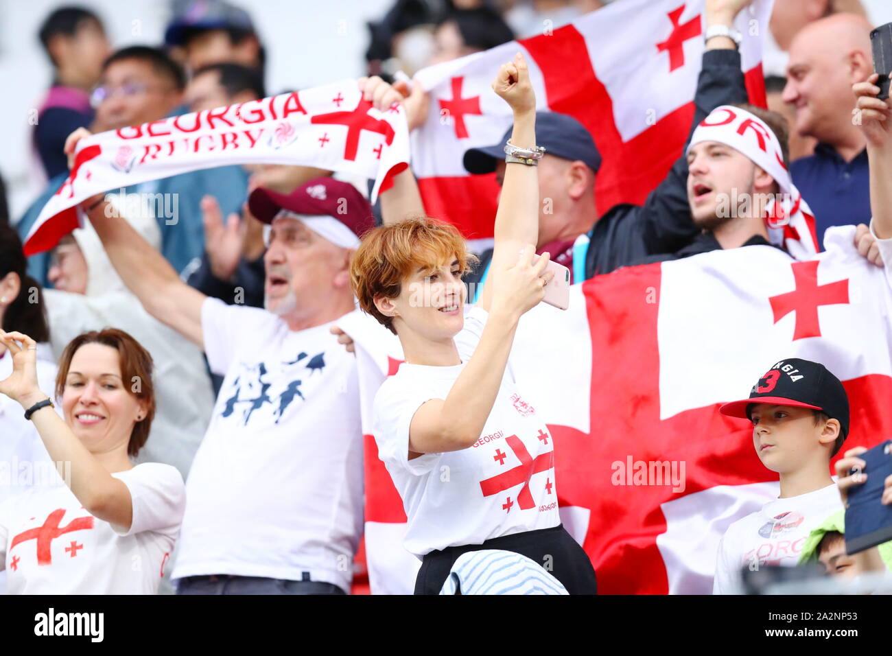 Higashiosaka, Osaka, Japan. 3rd Oct, 2019. Georgia Team fans Rugby ...