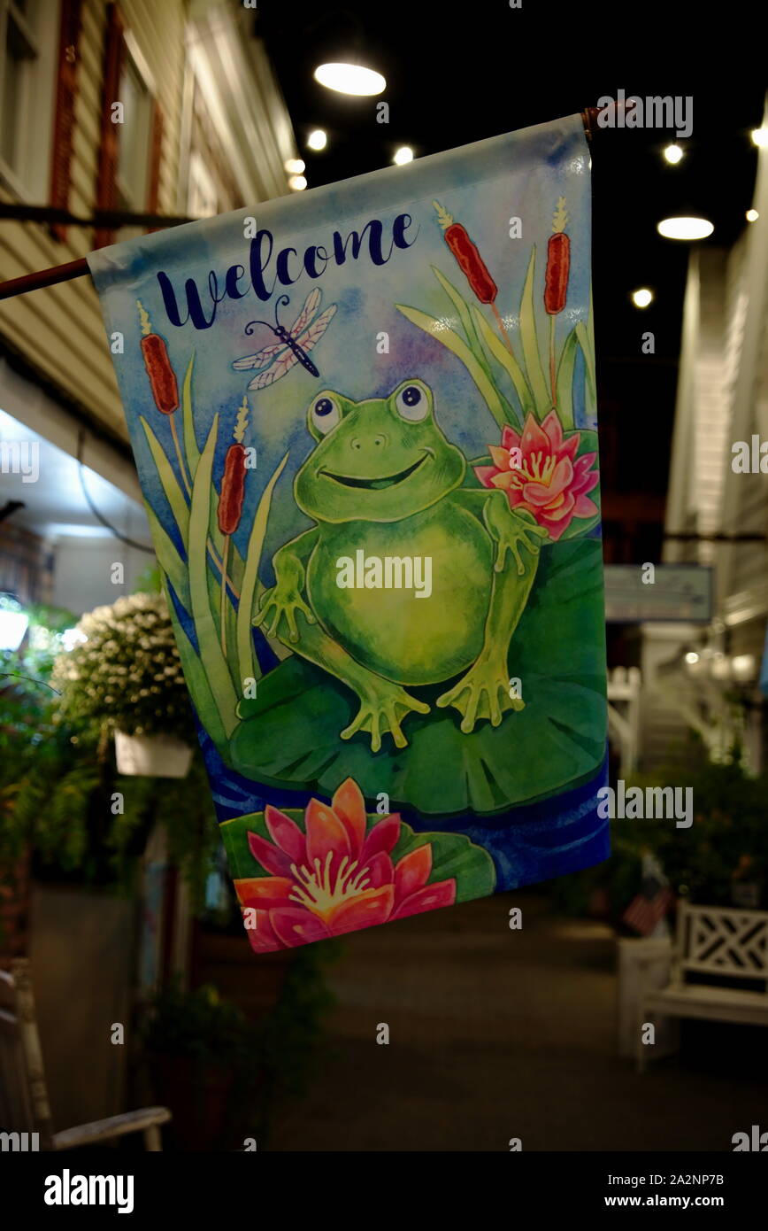 Frog themed welcome banner atPenny Lane Mall, Rehoboth Beach, DE Stock ...