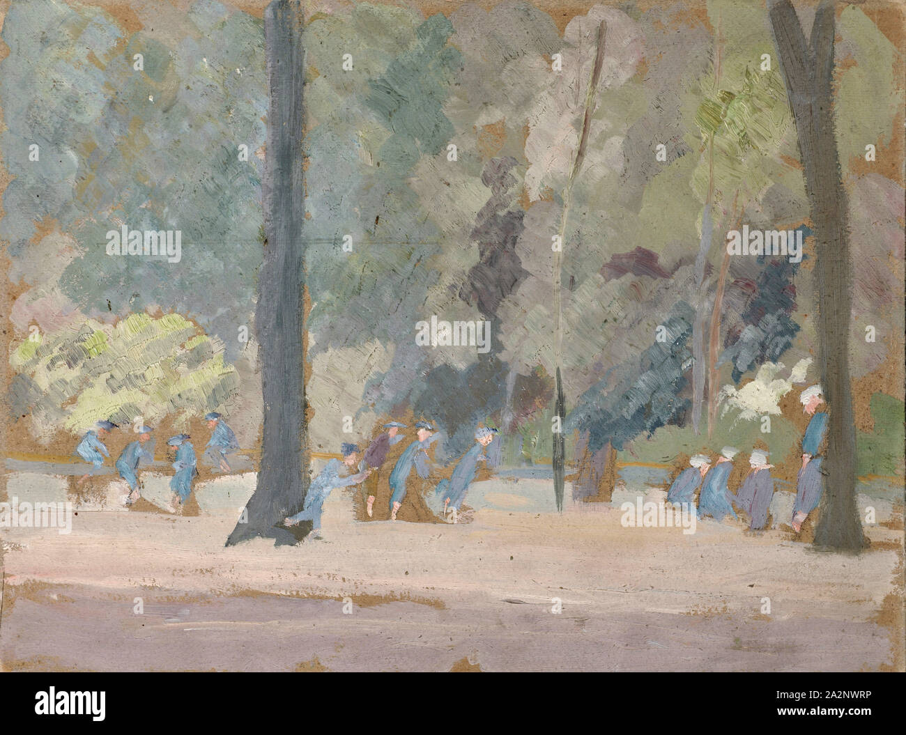 Playing boys in public park, oil on cardboard, 25.5 x 34 cm, Ernst ...
