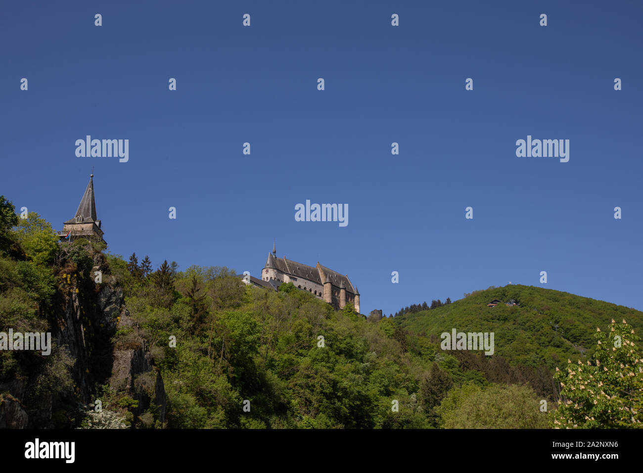View of the castle in the mountains. Vianden Stock Photo - Alamy
