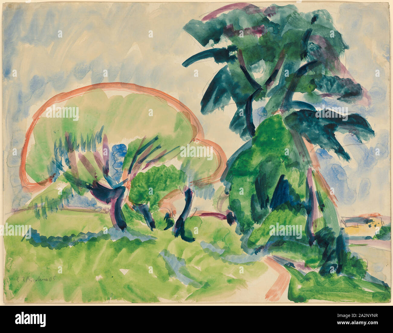 Trees on the Elbe, 1905, watercolor over pencil, sheet: 35 x 45 cm, U ...