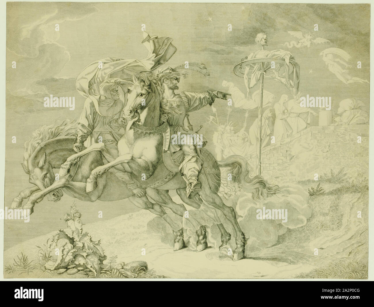 Faust and Mephistopheles galloping past the Rabenstein on horseback ...