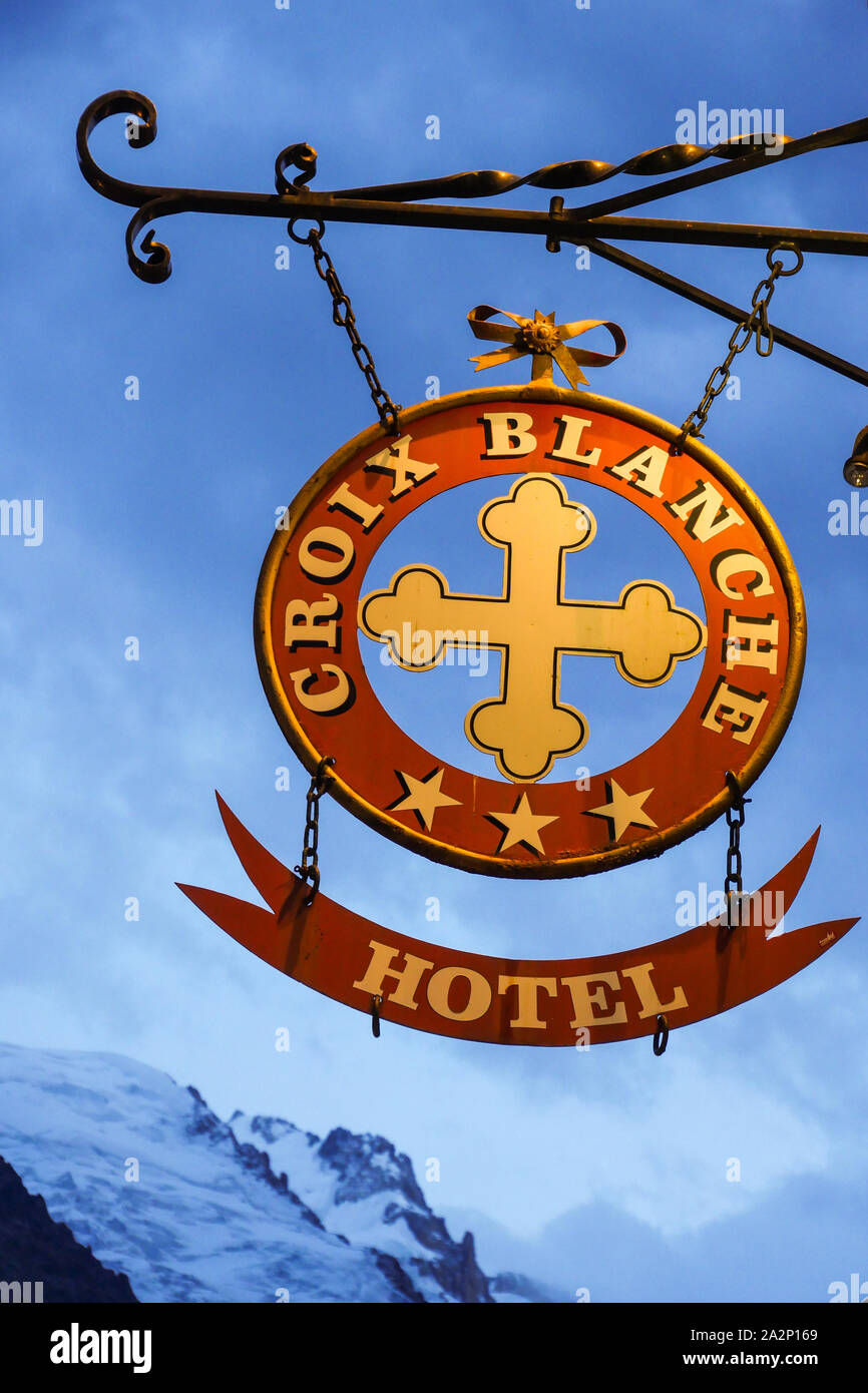 Hotel sign, Chamonix-Mont-Blanc, Haute-Savoie, France Stock Photo - Alamy