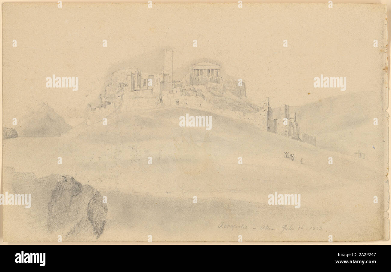 Sketch sheet: 2: Acropolis in Atene July 26 1843, 1843, pencil, verso ...