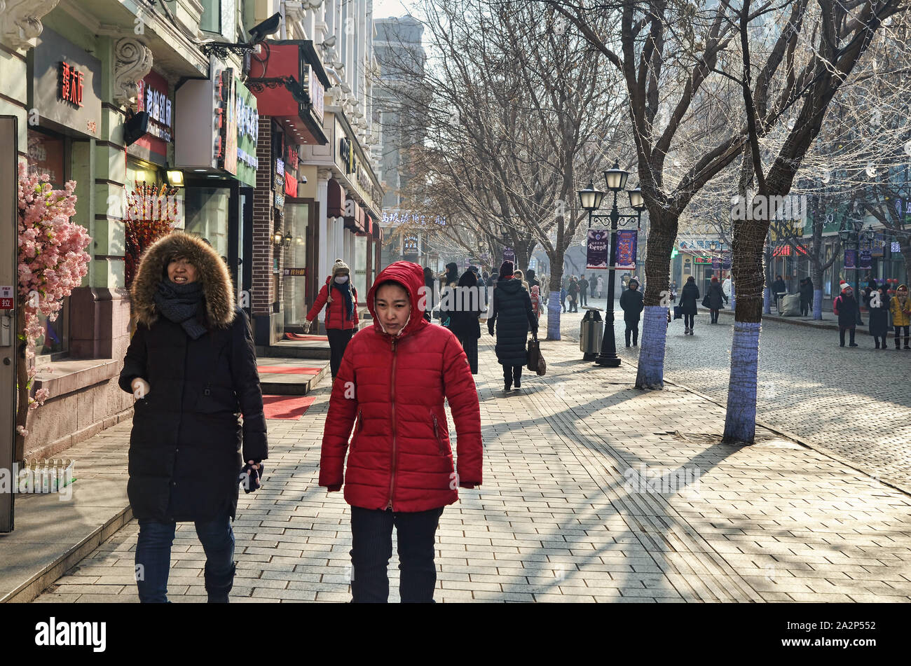Tourists walking on Zhongyang Dajie (Central Street) Harbin Stock Photo ...