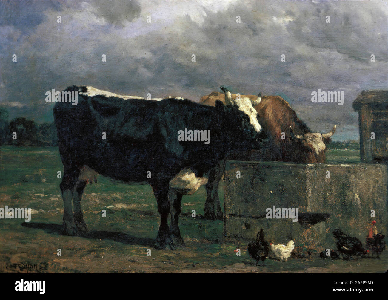 Constant Troyon, French, 1810-1865, Cattle at the Trough, 19th Century ...