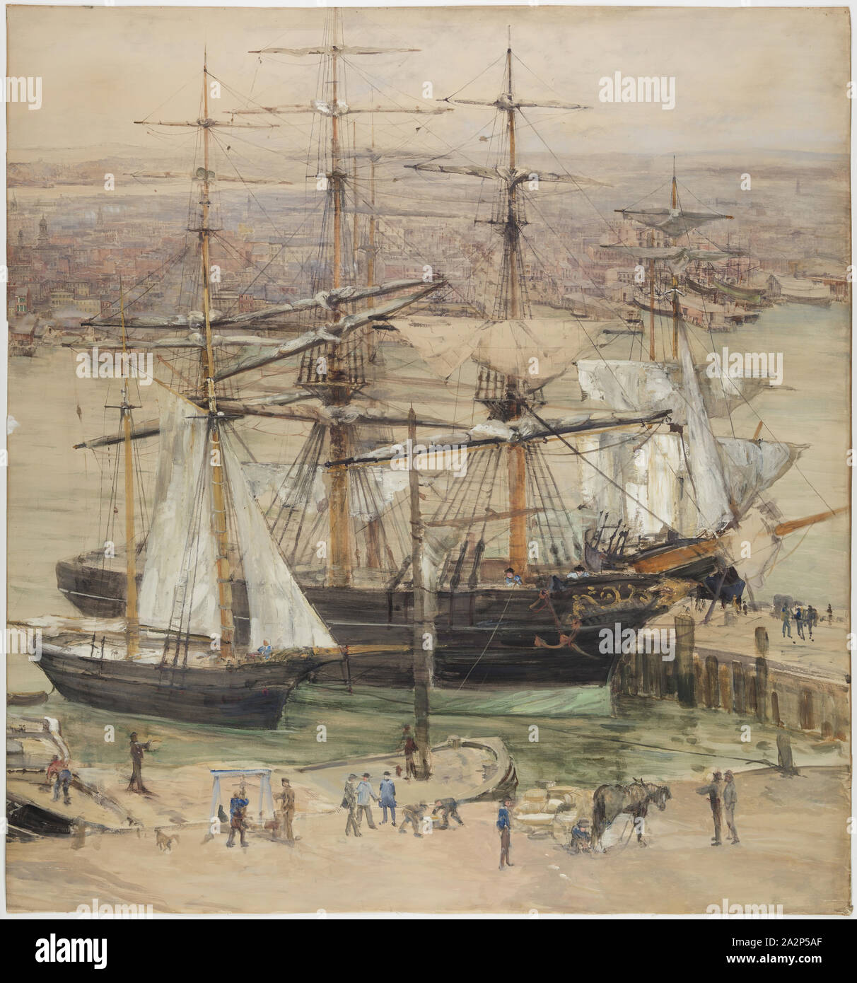 Jules Lessore, French, 1892-1892, New York Harbor, 19th century ...