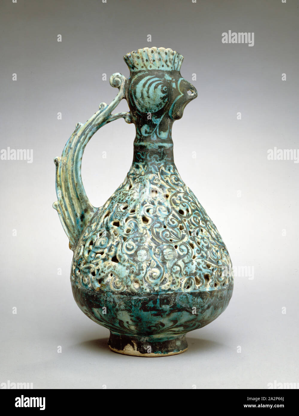 Islamic, Iranian, Ewer with Rooster Head, ca.1200, Under-glaze slip ...
