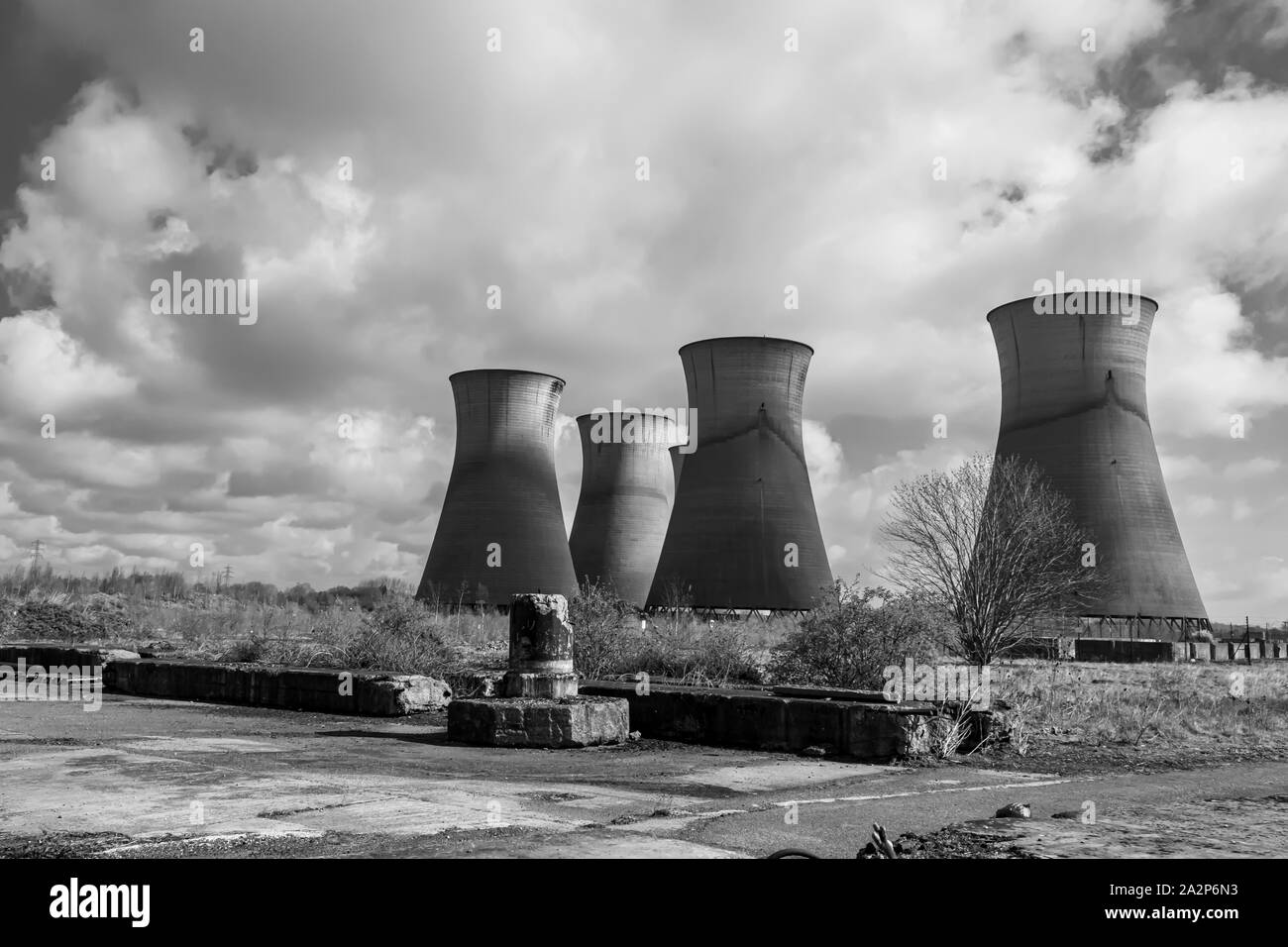 Decommissioned Derelict Cooling Towers Awaiting Demolition on the Banks ...