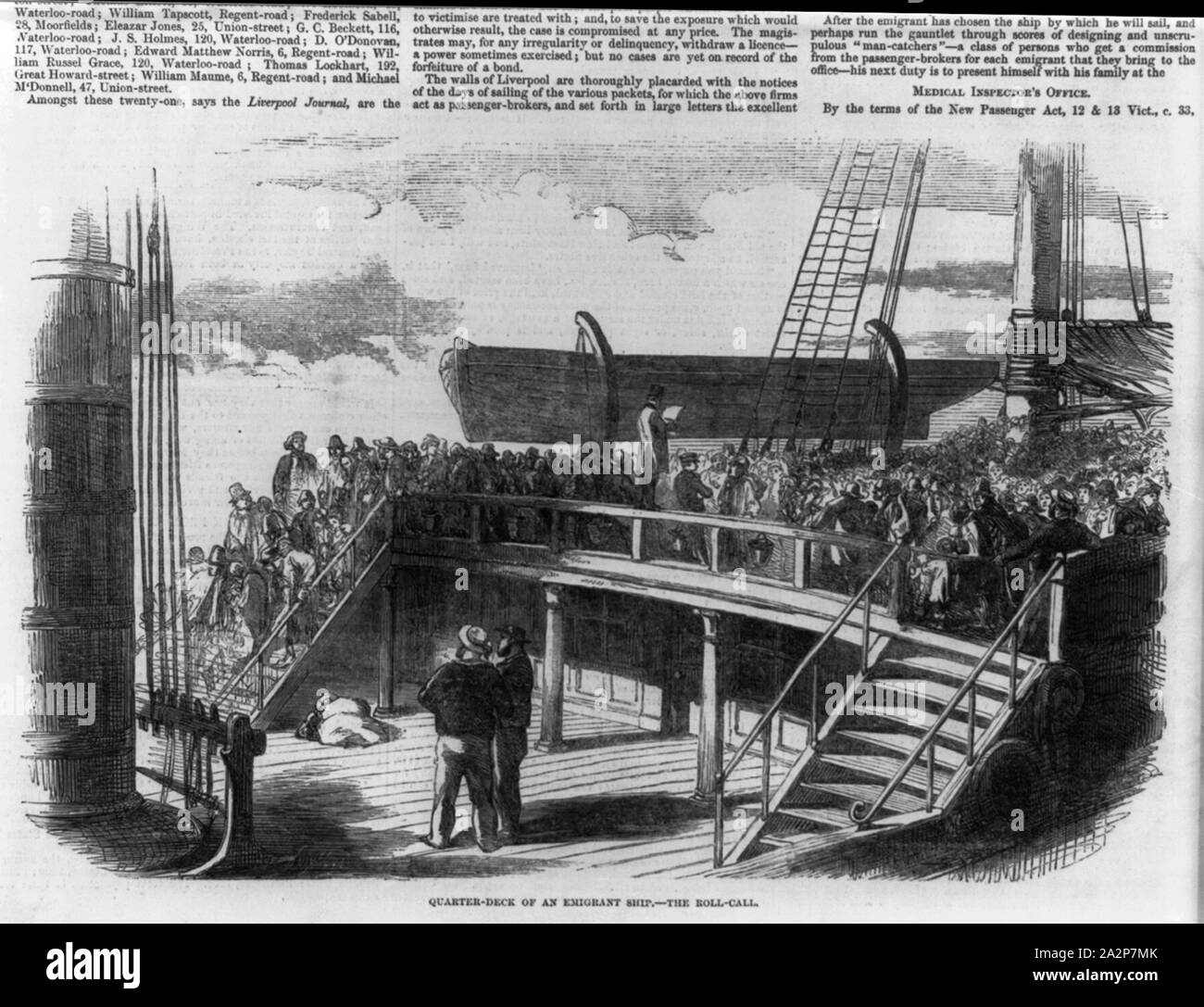 Quarter-deck of an emigrant ship - the roll call Stock Photo - Alamy