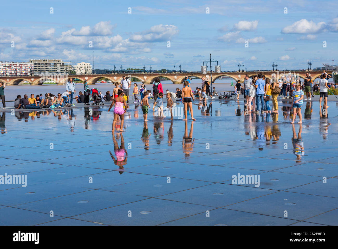 BORDEAUX, FRANCE - AUGUST 11: The Famous Bordeaux water mirror full of ...