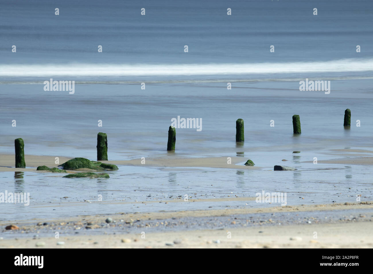 Wooden struts on the shoreline Stock Photo - Alamy