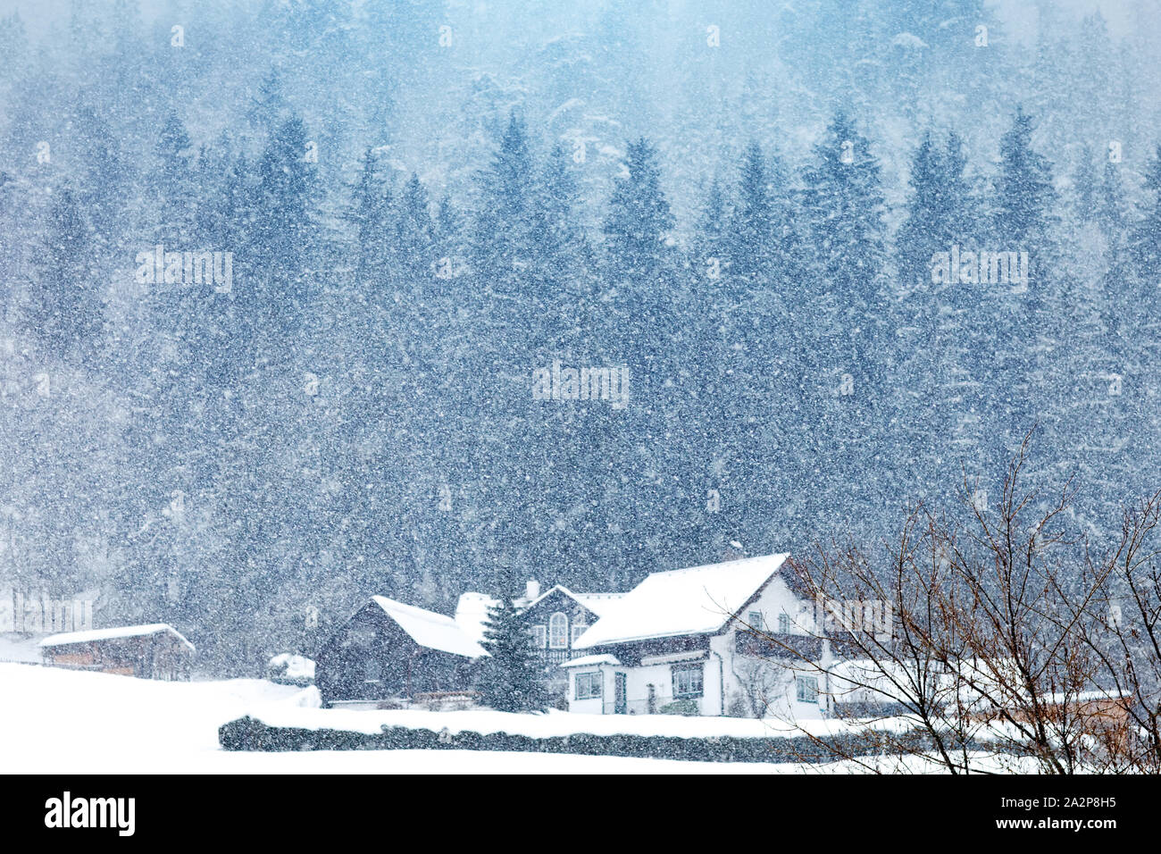 Beautiful Alpine mountains. A winter landscape in Austria. Heavy ...