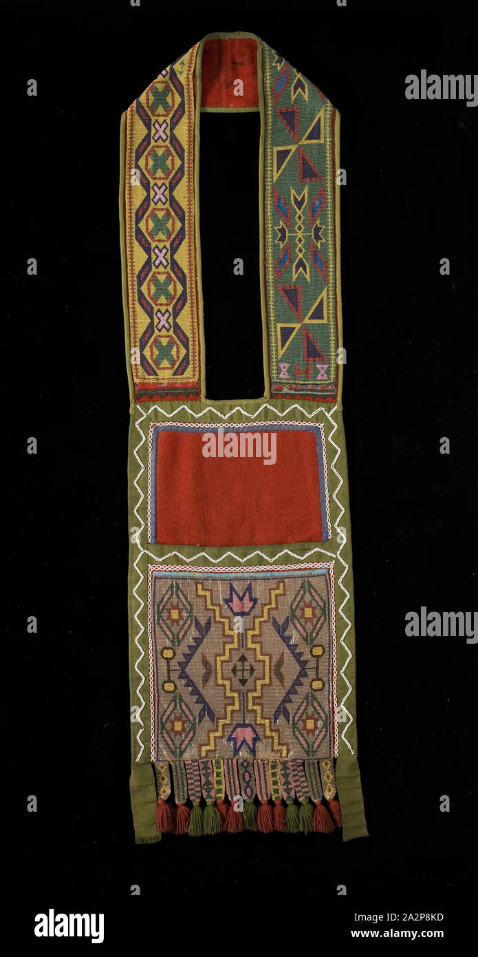 Ojibwa, Native American, Bandolier Bag, ca. 1875, glass beads, silk ...