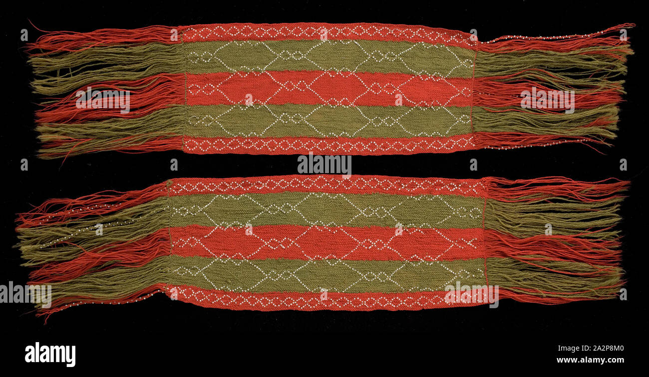 Iroquois, Native American, Garters, ca. 1825, wool yarn, glass beads ...