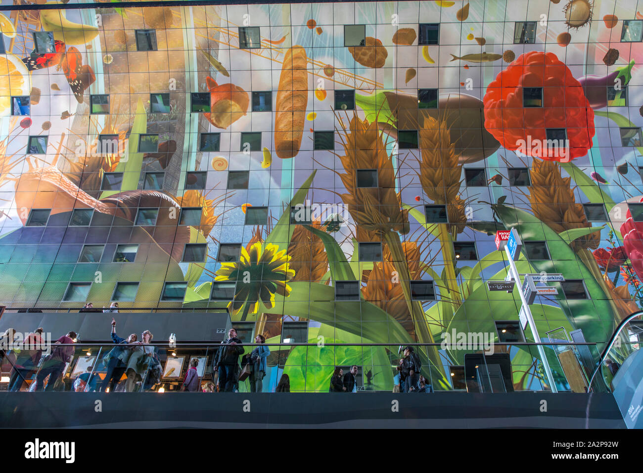 The Markthal in Rotterdam, Netherlands, inside a large market with ...
