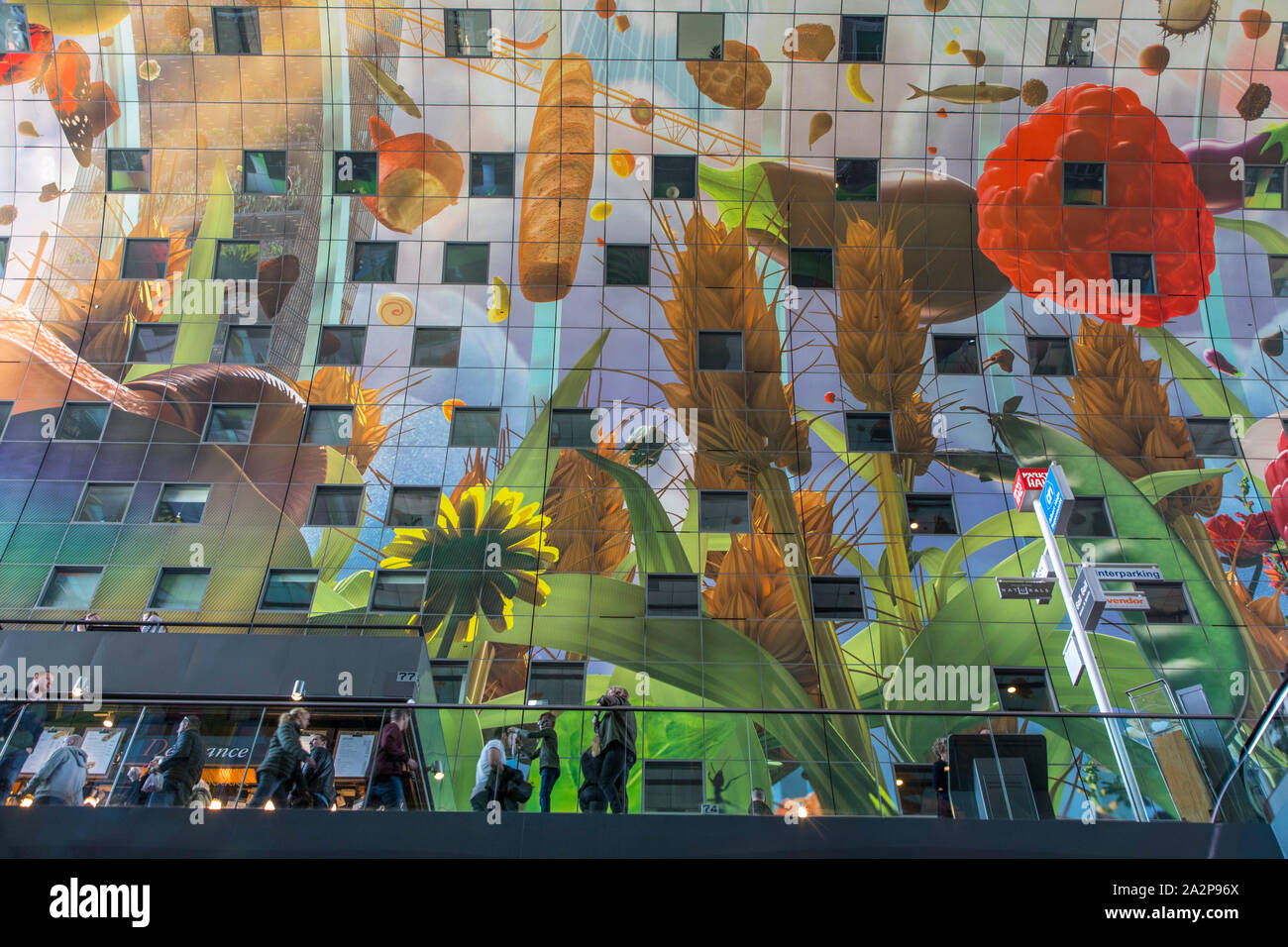 The Markthal in Rotterdam, Netherlands, inside a large market with ...