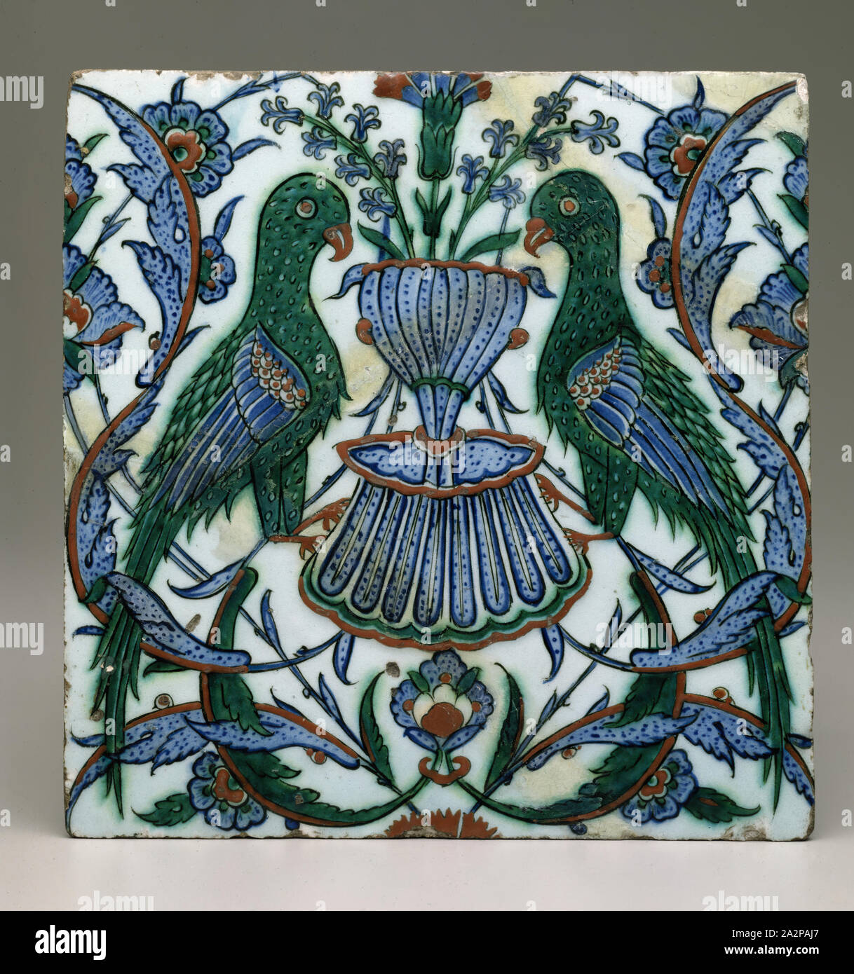 Islamic, Turkish, Tile, c. 1600, Underglaze-painted fritware, 9 7/8 x 9 ...