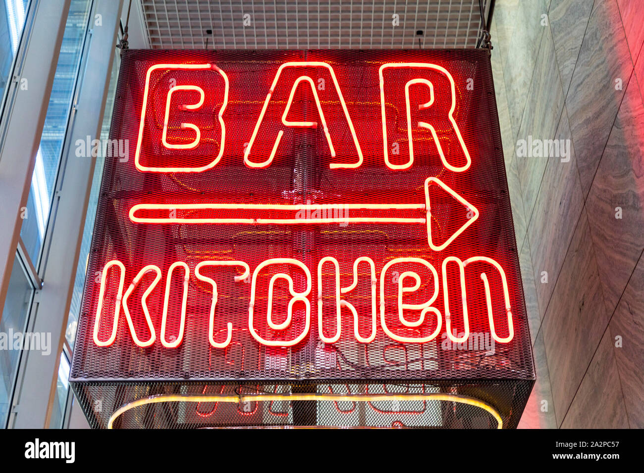 Illuminated advertising, neon writing, neon writing, points to a bar ...