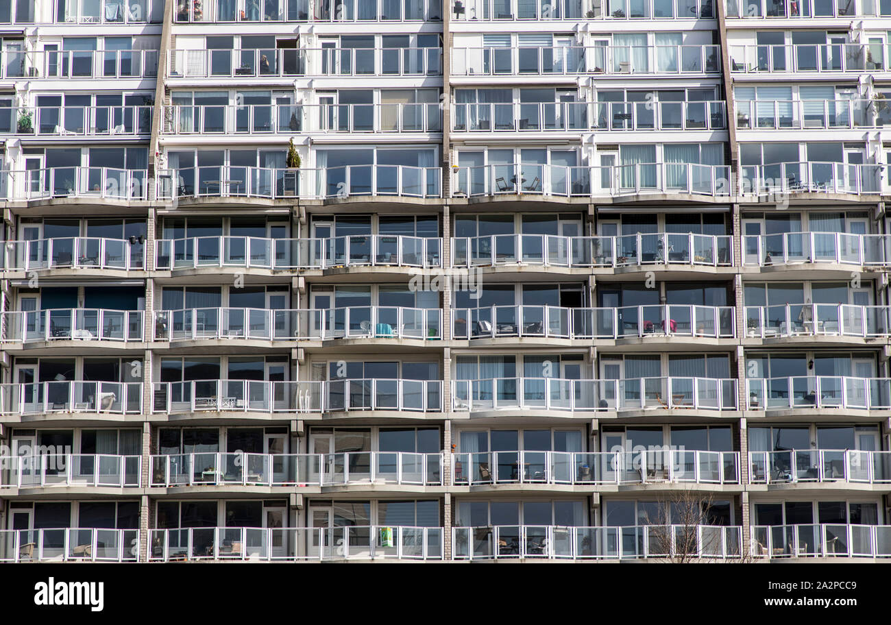 Residential house, apartment house, facade consists of balconies, with ...