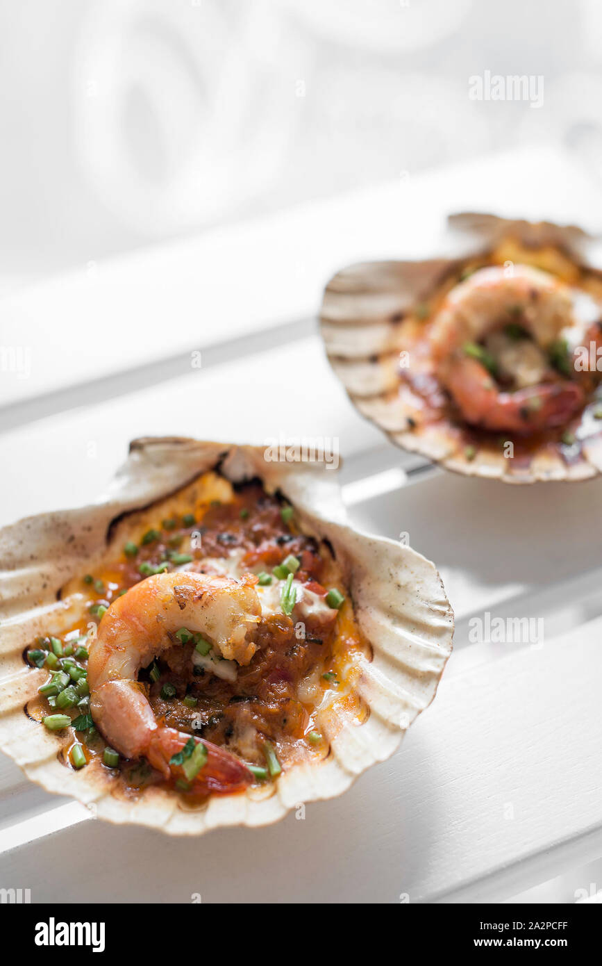 portuguese seafood grilled prawns tapas in spicy tomato piri piri sauce ...