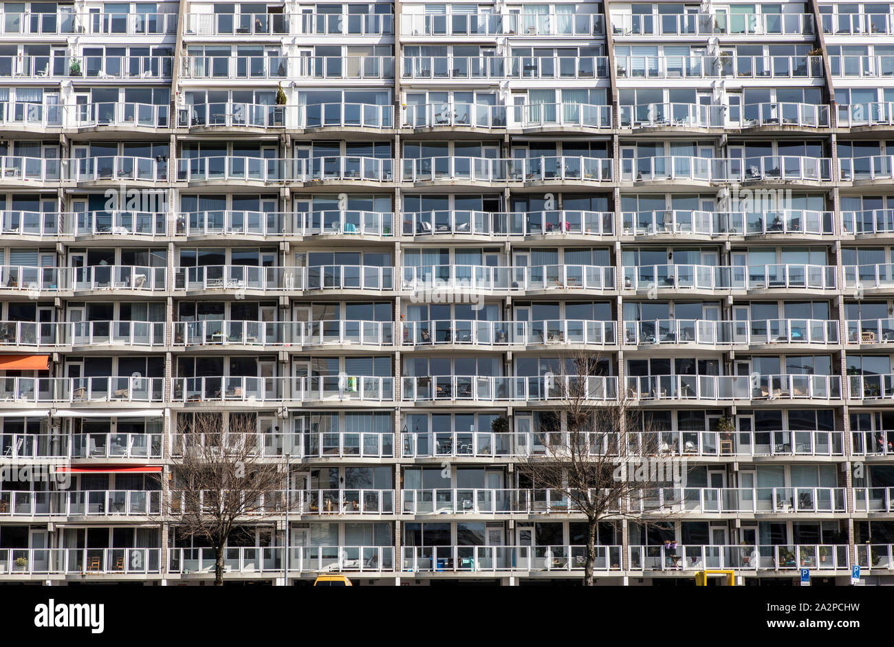 Residential house, apartment house, facade consists of balconies, with ...