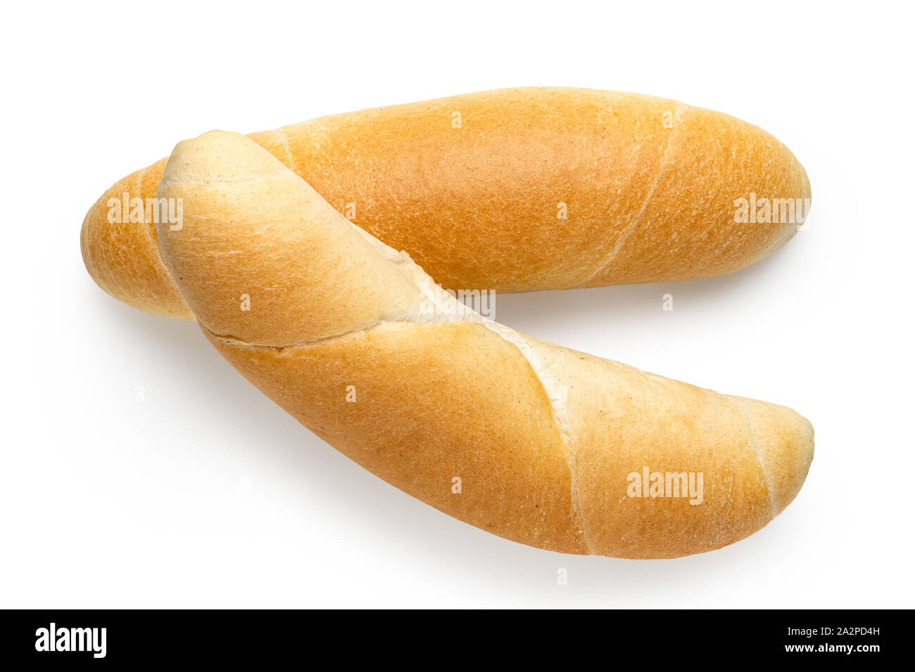 Two long white bread rolls isolated on white. Top view Stock Photo - Alamy