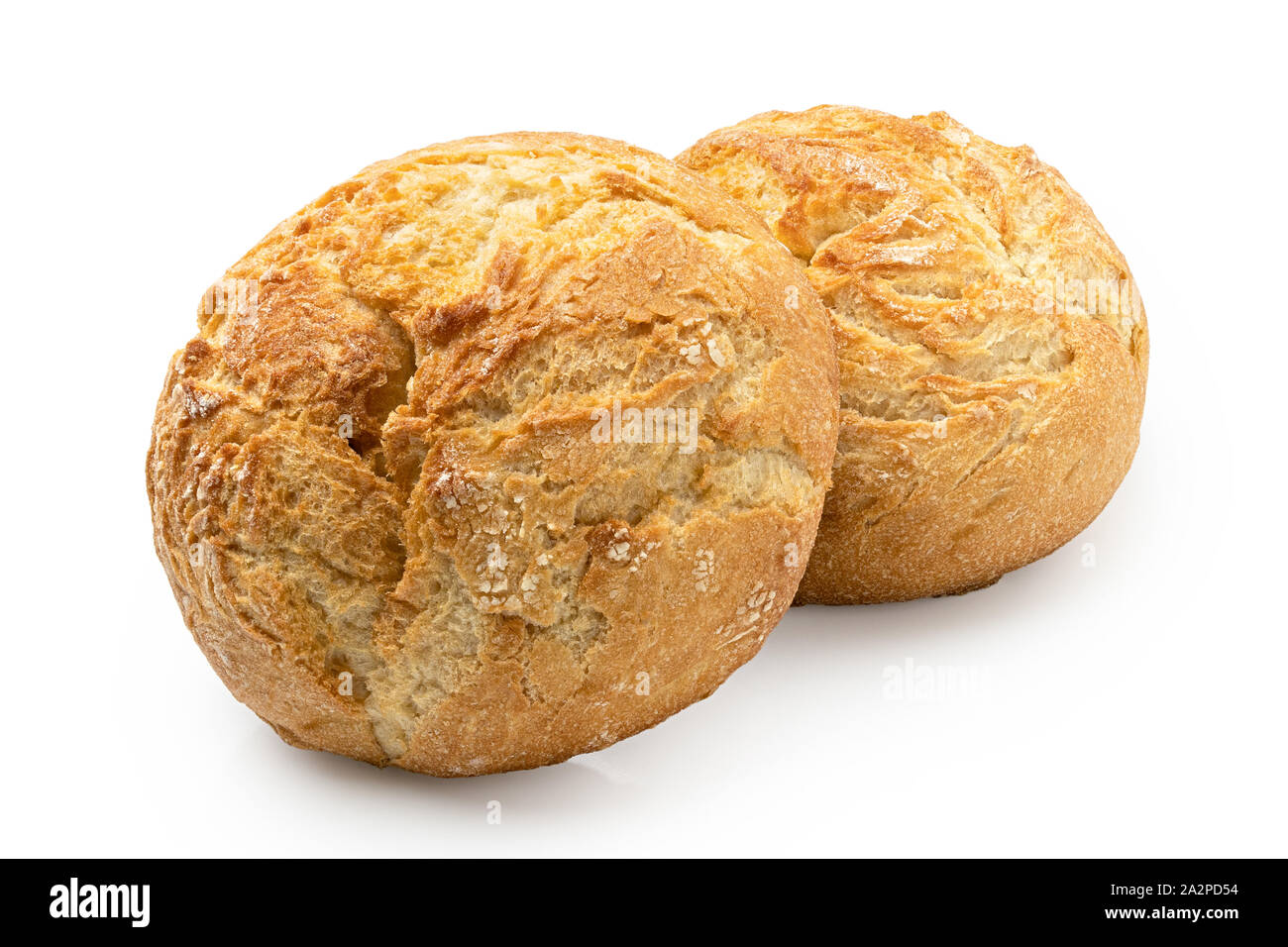 Two round rustic white bread rolls isolated on white Stock Photo - Alamy