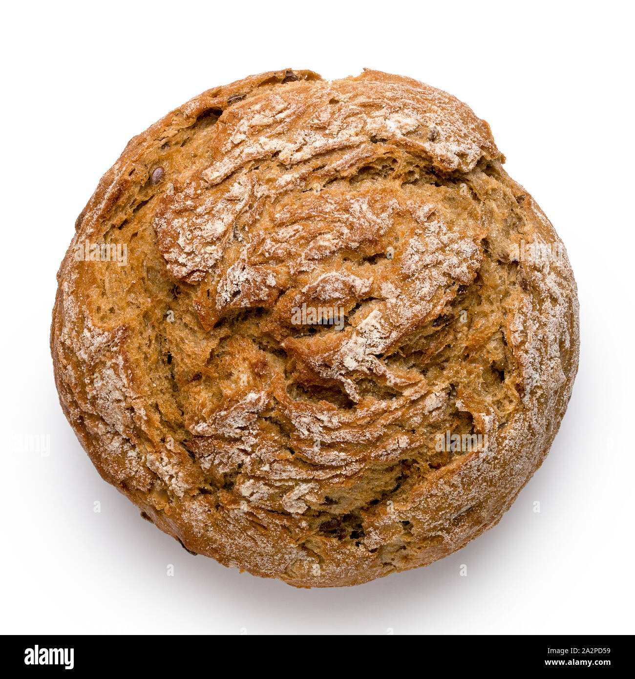 Round rustic whole wheat bread roll isolated on white. Top view Stock ...