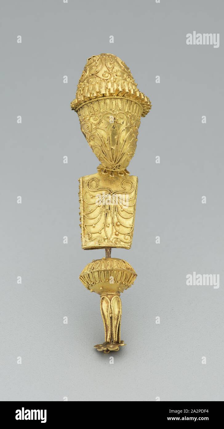 Greek, Fibula, 4th/3rd Century BC, Gold, 2 3/8 x 1/2 x 7/8 in. ( 6 x 1. ...